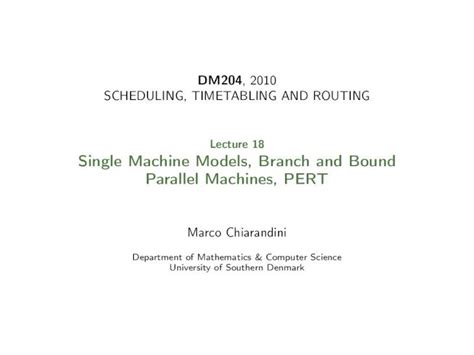 Pdf Lecture 18 Single Machine Models Branch And Bound · Dm2042010 Scheduling