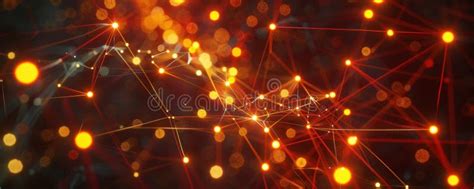 Abstract Glowing Network With Bokeh Lights In Warm Colors Digital Connections And Technology