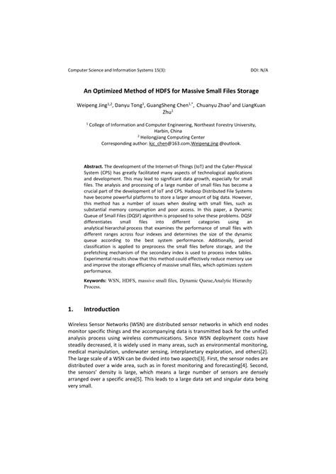 Pdf An Optimized Method Of Hdfs For Massive Small Files Storage