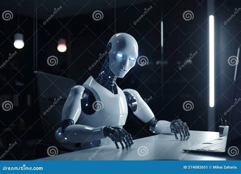 Ai Android Robot Chatgpt Sitting On Desk And Using Computer To Chat With Humans Generative Ai