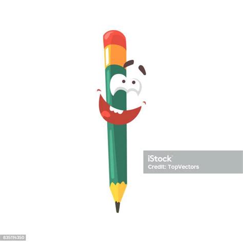 귀여운 만화 그린 연필 만화 캐릭터 재미 있은 얼굴 벡터 일러스트와 인간 답게 된 연필 교육에 대한 스톡 벡터 아트 및 기타 이미지 교육 귀여운 녹색 Istock