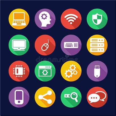 Computer Programming Icons Flat Design Circle Stock Vector