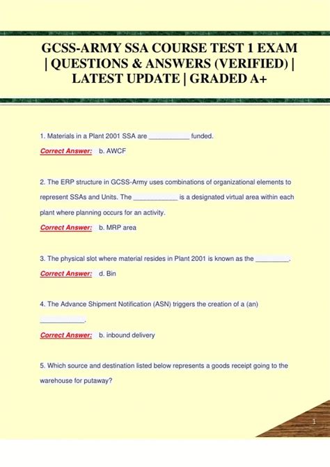 Gcss Army Ssa Course Test 1 Exam Questions And Answers Verified