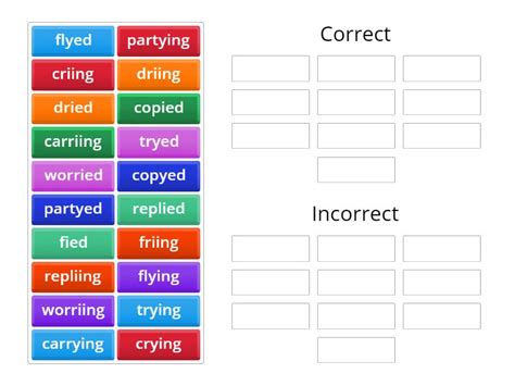 Adding Ing And Ed To A Root Word Ending In Y With A Consonant Before It Group Sort