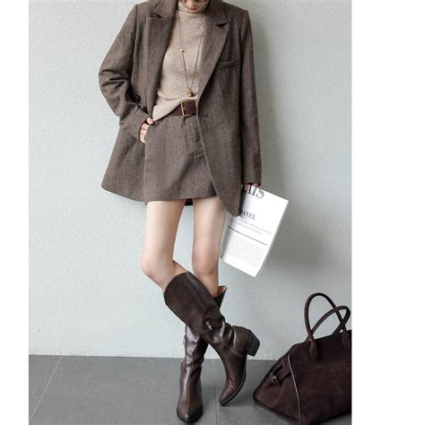 뮤즈무드 여성정장세트 미니스커트 투피스 면접복장 가을 더블자켓