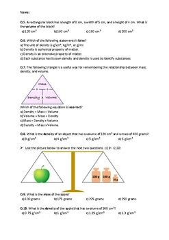 Density Mass And Volume Worksheet Easel Activity Printable PDF