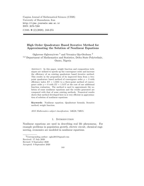 Pdf High Order Quadrature Based Iterative Method For Approximating The Solution Of Nonlinear