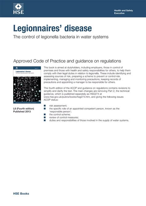 Hse Acop L8 Legionnaires Disease The Control Of Legionella In Water Systems Pdf
