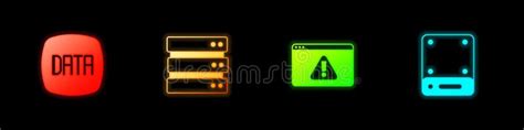 Set Data Analysis Server Browser With Exclamation Mark And Icon Vector Stock Vector