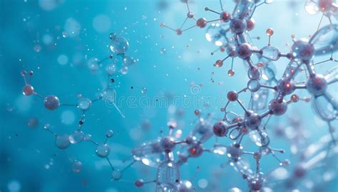 Molecular Structure Visualization On Blue Background For Science And Medical Research Stock