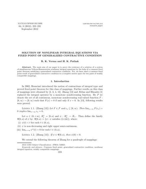 Solution Of Nonlinear Integral Equations Via Fixed Point Of