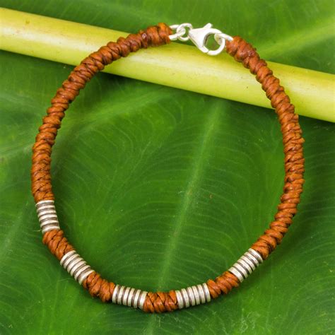 Novica Beautiful Jungle In Rust Handmade Wristband Braided Bracelet