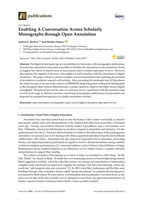 PDF Enabling A Conversation Across Scholarly Monographs Through Open