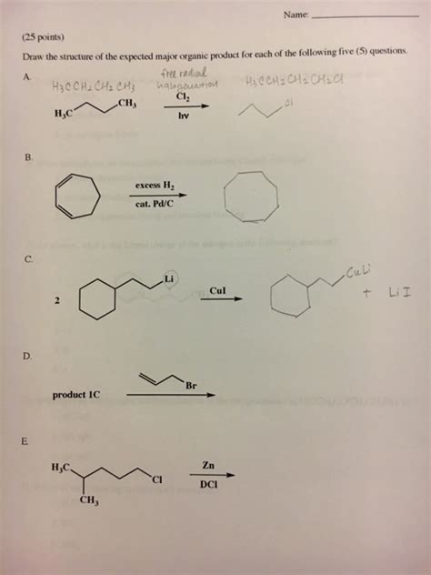 Solved Draw The Structure Of The Expected Major Organic