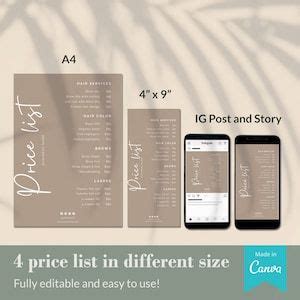 Editable Digital Printable Price List Template Beauty Price Etsy Price List Template