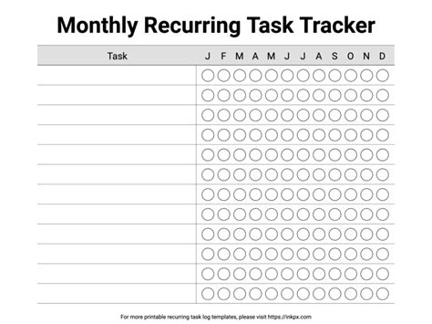 Free Printable Checkbox Style Monthly Recurring Task Log Template · Inkpx