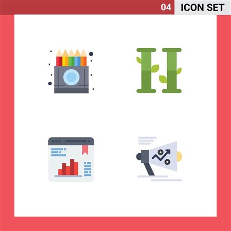 set of 4 vector flat icons on grid for box data drawing nature web stats editable vector design