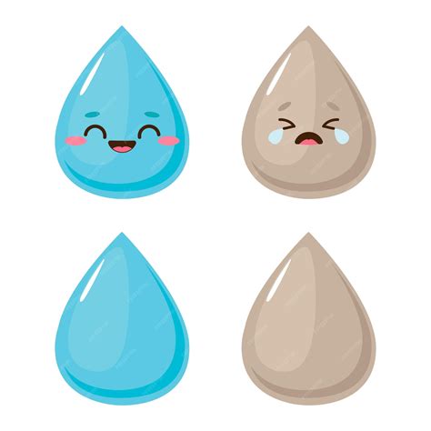 행복하고 슬픈 물방울 캐릭터 깨끗하고 더러운 물 개념 벡터 일러스트 레이 션 프리미엄 벡터