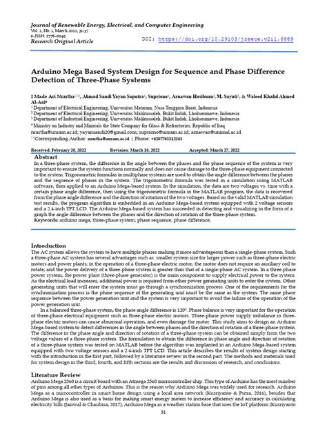 Arduino Mega Based System Design For Sequence And Phase Difference