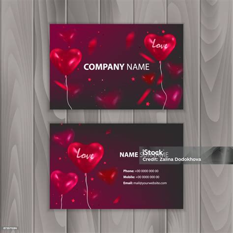현실적인 풍선 심장 벡터 일러스트 레이 션의 형태로 비즈니스 카드 템플릿 0명에 대한 스톡 벡터 아트 및 기타 이미지 0명 러시아 벡터 Istock