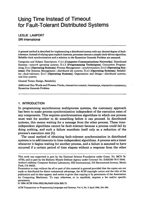 Pdf Using Time Instead Of Timeout For Fault Tolerant Distributed Systems
