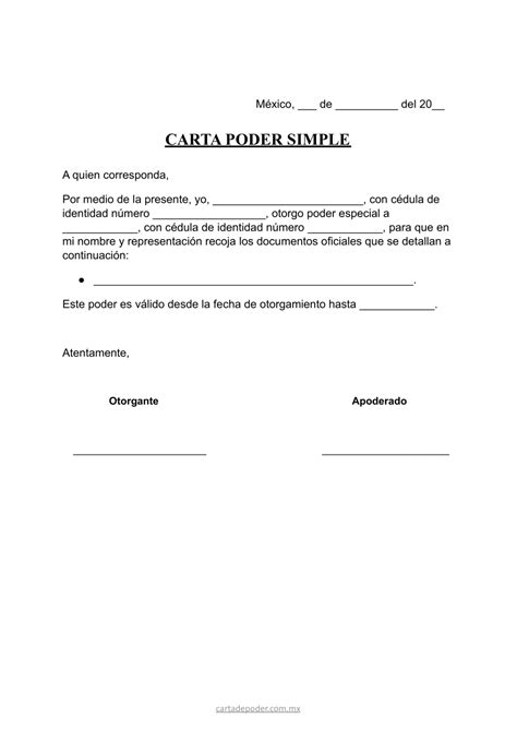 Modelo De Carta Poder Simple En Formato Word Y Pdf Descargar E Imprimircarta Poder Para Imprimir