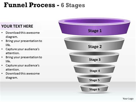 6 Staged Funnel Process Diagram PowerPoint Slides Diagrams Themes For PPT Presentations