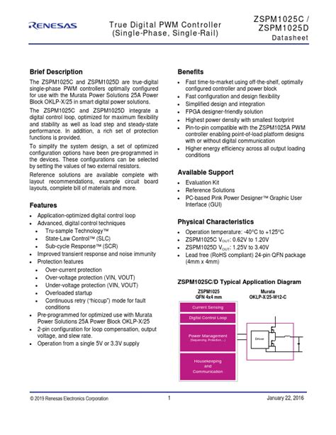 Zspm1025c True Digital Pwm Controller Renesas