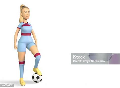 공을 가진 축구 선수 소녀는 흰색 배경 3d 렌더링에 서 있습니다 경쟁에 대한 스톡 사진 및 기타 이미지 경쟁 광고 놀이