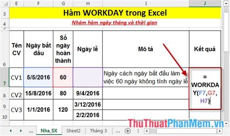 Hàm Workday Hàm Trả Một Ngày Trước Hoặc Sau Ngày Bắt đầu Một Số Ngày Làm Việc Trong Excel