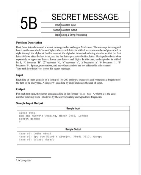 solved secret message 5b input standard input output