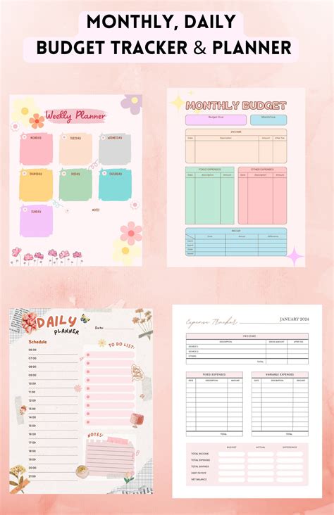 Cute Pink Girly Expense Tracker Template Etsy