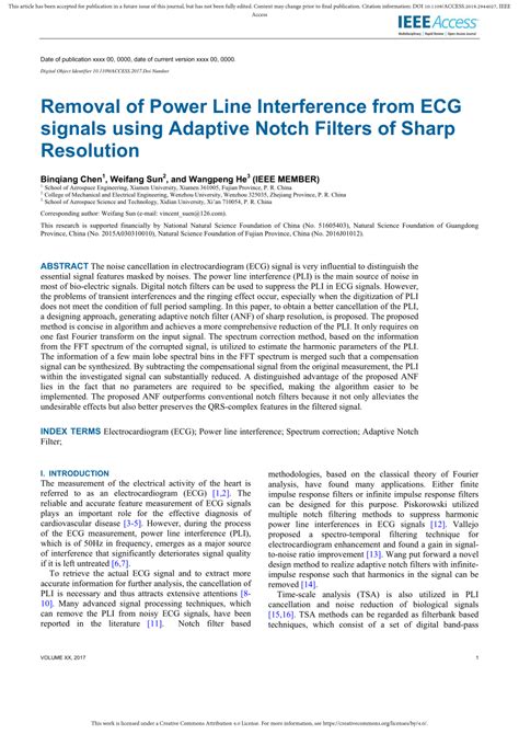 Pdf Removal Of Power Line Interference From Ecg Signals Using Adaptive Notch Filters Of Sharp