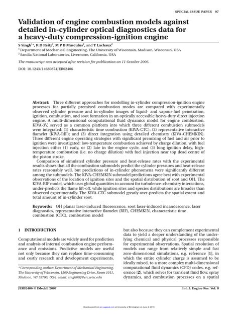 Validation Of Engine Combustioon Models Against Detailed In Cylinder