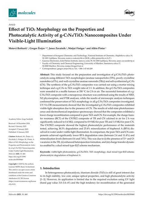 Pdf Effect Of Tio2 Morphology On The Properties And Photocatalytic Activity Of G C3n4 Tio2