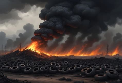 Premium Photo A Postapocalyptic Landscape With A Massive Fire Burning