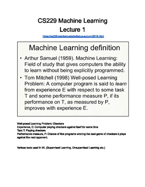 Cs229 Machine Learning Lecture 1 Intro To Supervised Learning Studocu