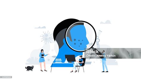 큰 질병 머리와 의학 연구 실험실 작업자 플랫 벡터 일러스트레이션 애니메이션 준비 듀익 친화적 인 걱정하는에 대한 스톡 벡터 아트 및 기타 이미지 Istock