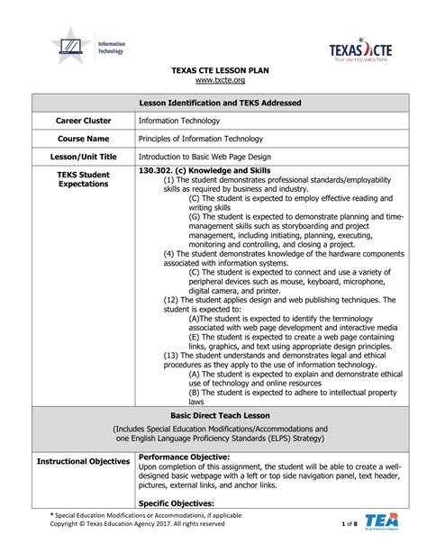 Lesson Plan Introduction To Basic Web Page Design 0