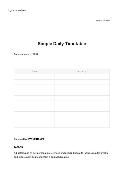 Free Simple Daily Timetable Template To Edit Online