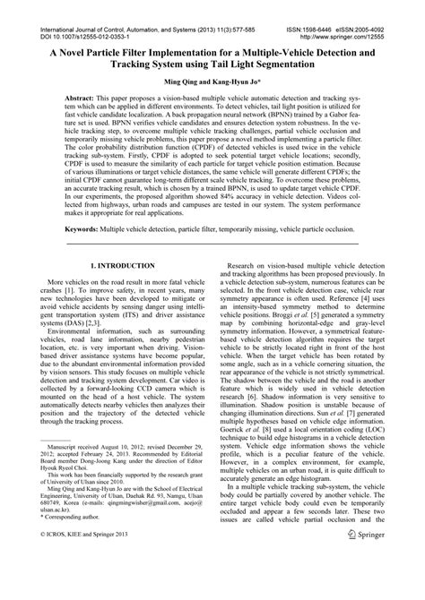 Pdf A Novel Particle Filter Implementation For A Multiple Vehicle
