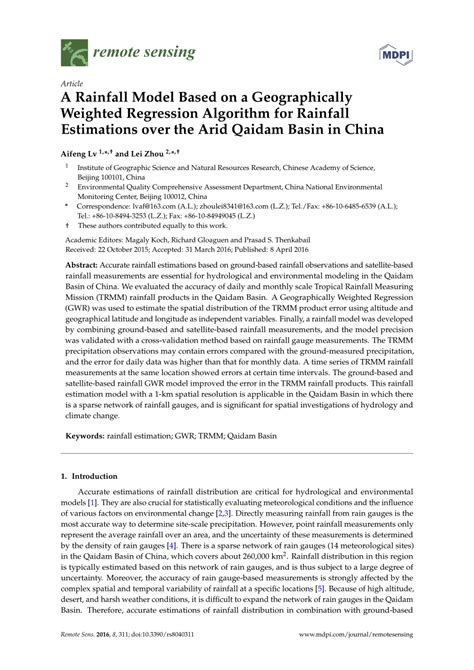 Pdf A Rainfall Model Based On A Geographically Weighted Regression