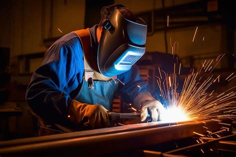 Premium Ai Image Generative Ai Welder Working With Electrode At