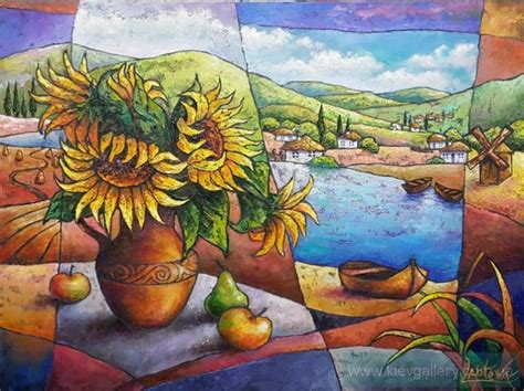 Натюрморт с Подсолнухами современный художник Лаптева Виктория Картины Украинских Художников