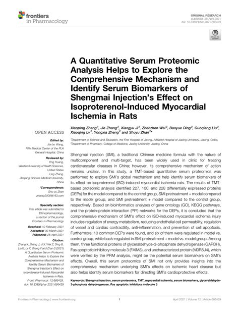 Pdf A Quantitative Serum Proteomic Analysis Helps To Explore The