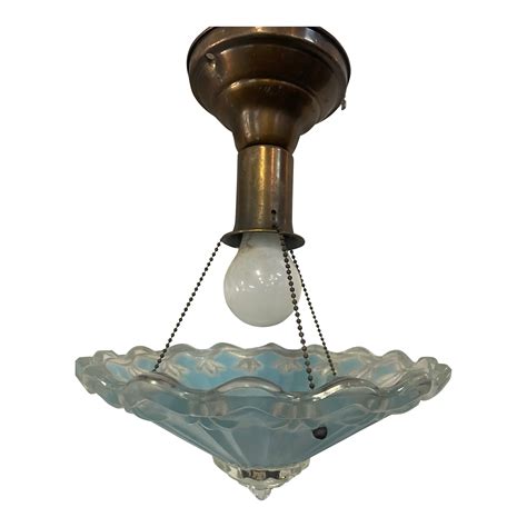 1930s Art Deco Glass Ceiling Light Fixture Blue 3 Chains Chairish