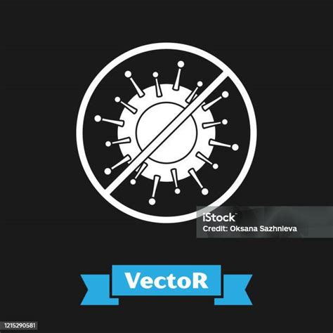 검은 색 배경에 격리 된 화이트 스톱 바이러스 아이콘 코로나 바이러스 2019ncov 박테리아와 세균 세포암 미생물 곰팡이 벡터