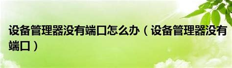 设备管理器没有端口怎么办（设备管理器没有端口）环球知识网