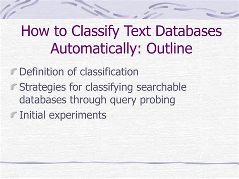 Ppt Automatic Classification Of Text Databases Through Query Probing