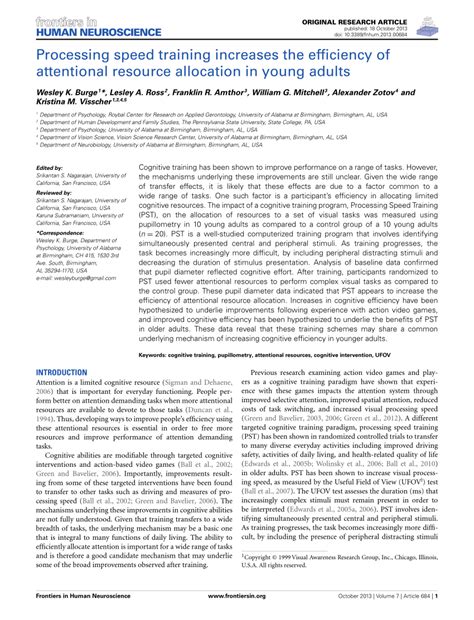 Pdf Processing Speed Training Increases The Efficiency Of Attentional
